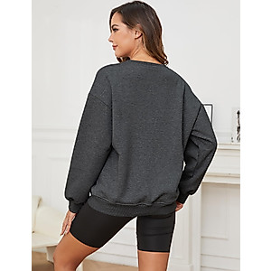 Gihuo Women's Winter Fleece Sherpa Lined Sweatshirt Crewneck Pullover Warm Heavyweight Long Sleeve Sweatshirt(DarkGrey, Small)