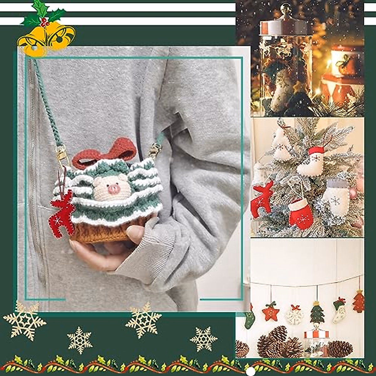 CRASPIRE 8pcs Felted Christmas Mittens Christmas Hand Decor with Cotton Rope Gloves Angel Sock Reindeer Xmas Hanging Ornament Felt Crafts for Christmas Tree Decorations Party Accessory