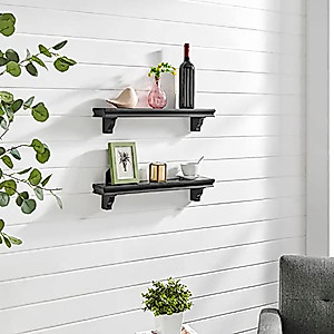 Danya B. Decorative 24" Floating Wall Décor Display Ledge Shelves – (Set of 2) (Black)