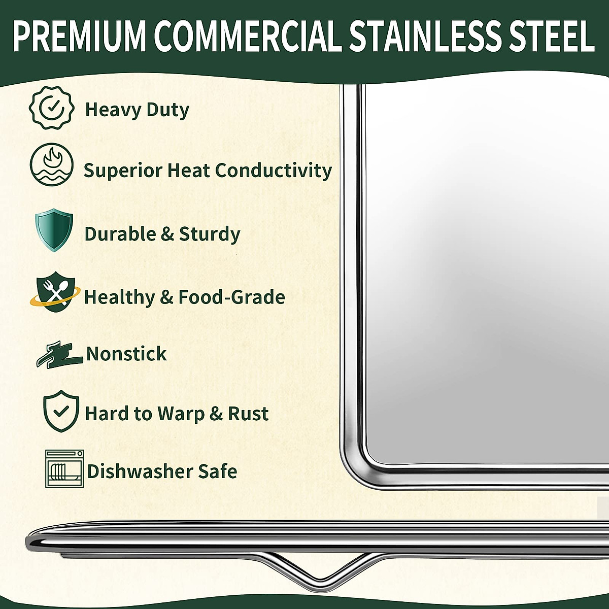 Quarter Sheet Pan with Wire Rack Set [2 Baking Sheets + 2 Cooling Racks], CEKEE Stainless Steel Cookie Sheets for Baking with Baking Rack, Nonstick Heavy Duty & Dishwasher Safe, Size 12 x 10 x 1 Inch