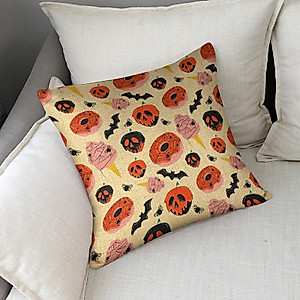 Cute Halloween Cupcakes Throw Pillow Covers 18×18 Pillowcases Set of 2 Ice Cream Donut Linen Decorative Square Pillow Case Cushion Covers Standard Size for Sofa Couch Outdoor Bed Pillow Protectors