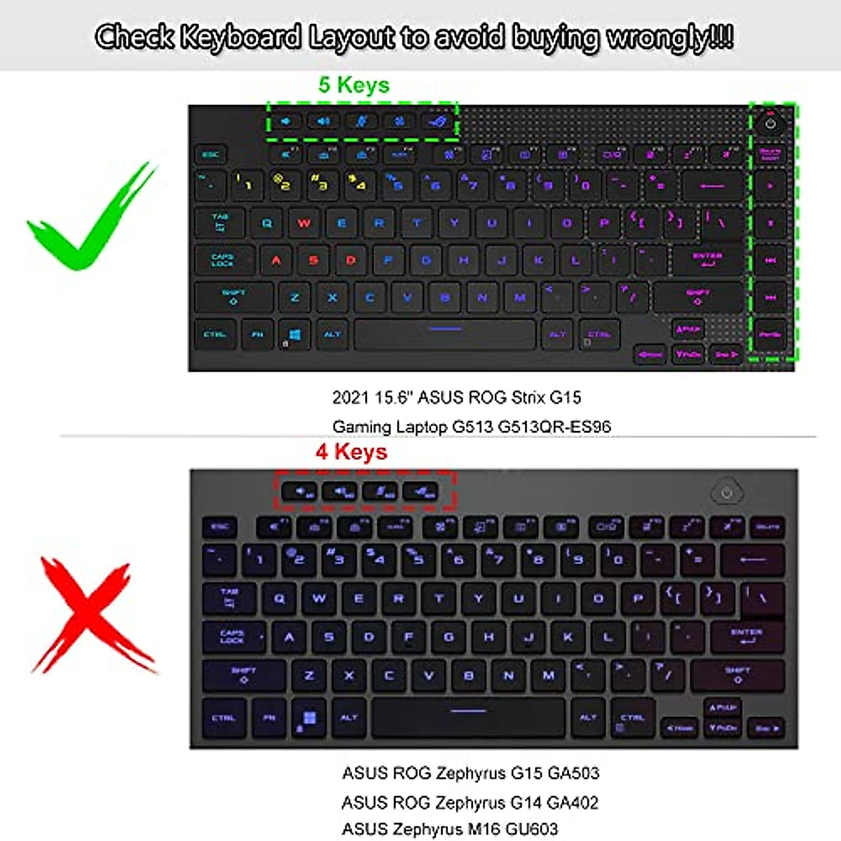 Keyboard Cover Skin for 2021 New ASUS ROG Strix G15 Gaming Laptop G513QR G513QR-ES96, 15.6" ASUS ROG Strix G15 G513 G533 G533ZX-XS96/AS94 Keyboard Skin[Not Fit for 2020 ASUS ROG Strix G15]-Black