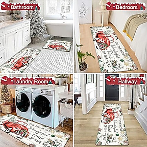Ileading Red Truck Xmas Tree Kitchen Rugs and Mats Set of 2 Merry Christmas Anti Fatigue Kitchen Floor Mat Farmhouse Wood Grain Comfort Standing Mat Waterproof Kitchen Sink Mat for Floor Kitchen Home