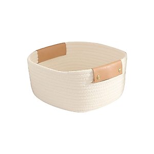 Storage Box - Hand Woven Clothing Laundry Basket Clothes Storage Bucket Hamper with Handle Toy Storage Organiser White and Grey