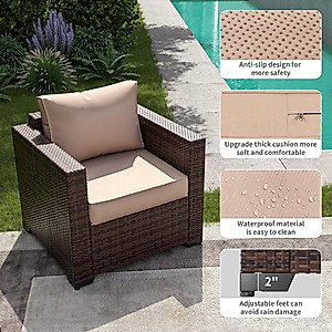 Amopatio Outdoor Patio Furniture Sets, 8 Pieces Outdoor Wicker Patio-Furniture, Outdoor Sectional Patio Set with Storage Table, Patio Conversation Set for Proch Garden Deck (Khaki)