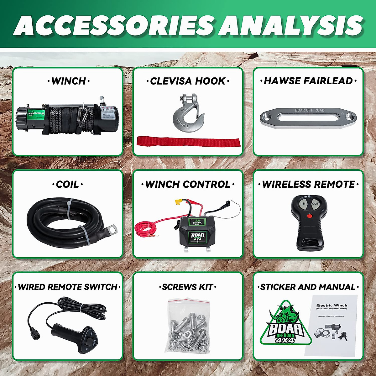 OFF ROAD BOAR 13000 Lb Winch, Electric Winch 12V with Synthetic Rope, Roller Fairlead, Waterproof IP67 ATV UTV Jeep Winches with Wireless Remote and Wired Control