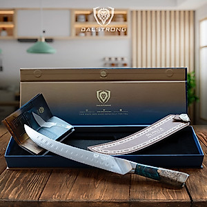 Dalstrong Butcher Knife - 10 inch - Valhalla Series - 9CR18MOV HC Steel Kitchen Knife - Celestial Resin & Wood Handle - Razor Sharp Breaking Knife Gift- Heavy Duty - BBQ Meat Slicer - w/Leather Sheath