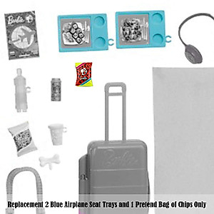 Mattel Replacement Parts for Barbie DreamPlane Playset - GDG76 ~ Includes 2 Blue Airplane Seat Trays and 1 Pretend Bag of Chips