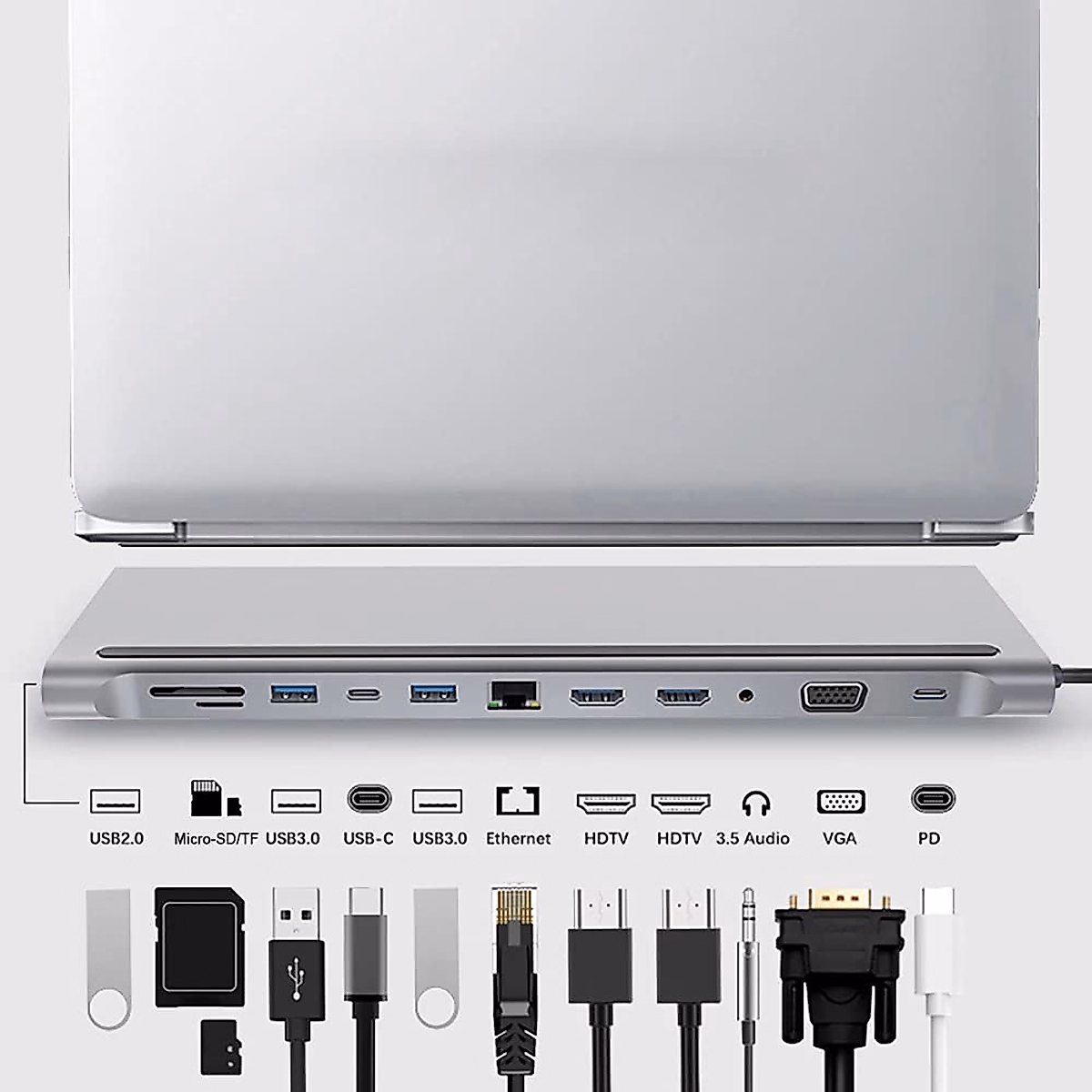 SXYLTNX 12 in 1 USB C Hub Laptop Docking Station Type-C to Dual HDMI-Compatible/VGA/USB 3.0 Hub/PD/RJ/Micro-SD/TF Card Dock Adapter