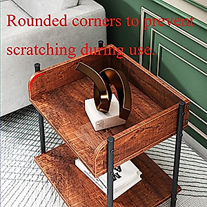 SAMTRA Nightstand, End Table with Open Wood Shelf, Bedside Tables with Steel Frame, Side Table for Bedroom, Living Room, Easy Assembly, Black and Rustic Brown