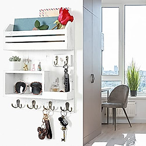 Mutsault Key Holder for Wall, Wall Mounted Mail Organizer with 6 Metal Key Hooks, Key Racks for Home Entryway Decor, Rustic Paulownia Wood