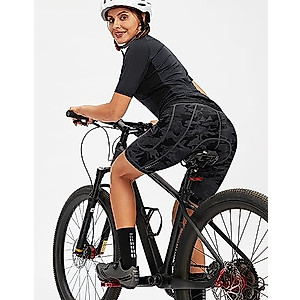 Women's 4D Padded Bike Shorts Cycling Padding Riding Bicycle Road Mountain Biking Spinning Cycle Spin Shorts for Women with Zipper Pockets(Camo Black,L)