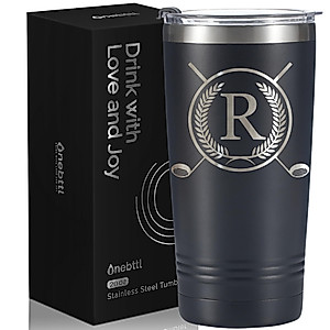 Onebttl Golf Gifts for Men With Initial - 20oz Travel Mug With Golf Design, Perfect for Golfers & Lovers, Birthday, Christmas - R