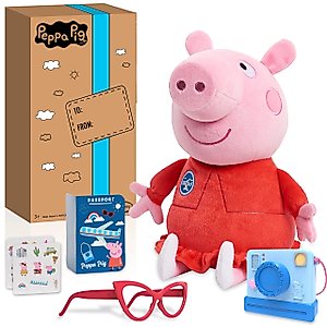 Peppa Pig 13.5-Inch Tourist Peppa Pig Plushie Stuffed Animal, Pig, Light Up Camera, Kids Toys for Ages 3 Up, Amazon Exclusive by Just Play