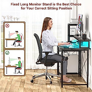 armocity 2023 Upgrade Gaming Desk with LED Lights, Small Computer Desk with Long Monitor Stand, 40'' Reversible Laptop Table with Storage Shelves, Small Desk for Small Spaces, Gaming Room, Grey