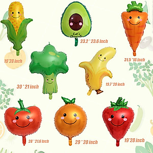 8Pcs Vegetable Fruit Foil Balloons Corn Carrot Orange Tomato Broccoli Strawberry Banana Orange Avocado Mylar Foil Balloons Party Decortions for Birthday Baby Shower