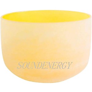 432Hz Perfect Pitch E Note Solar Plexus Chakra Yellow Colored Frosted Quartz Crystal Singing Bowl 8 inch mallet &o-ring included
