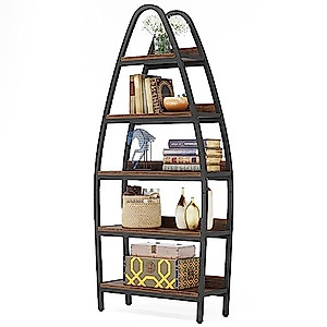 LITTLE TREE 5-Tier Open Bookshelf, 69" Tall Freestanding Book Shelf, Industrial Etagere Bookcase Display Shelf for Home Office, Living Room, Rustic Brown