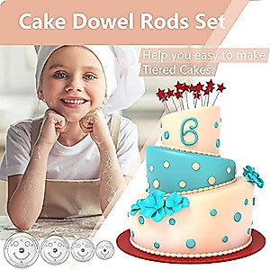 Cake tier stacking kit - 20 Pieces White Plastic Cake Sticks Support Rods with 4 Pieces Cake Separator Plates for 4, 6, 8, 10 Inch Cakes and 12 Pieces Clear Cake Stacking Dowels for Tiered Cakes