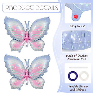 6 Pieces Butterfly Balloons, Purple Butterfly Foil Mylar Balloons,Butterfly Baby Shower Decoration for Butterfly Themed Party Wedding Birthday Party Baby Shower Decorations Supplies (Pink)