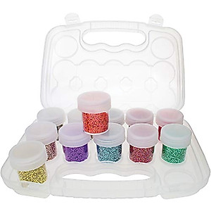 The Beadsmith Personality Case - Clear Storage Organizer Box, 8 x 8.5 x 1.75 inches - Includes 12 Small Containers with lids – 1.5 x 1.5 inches, Molded Case with Built-in Handle