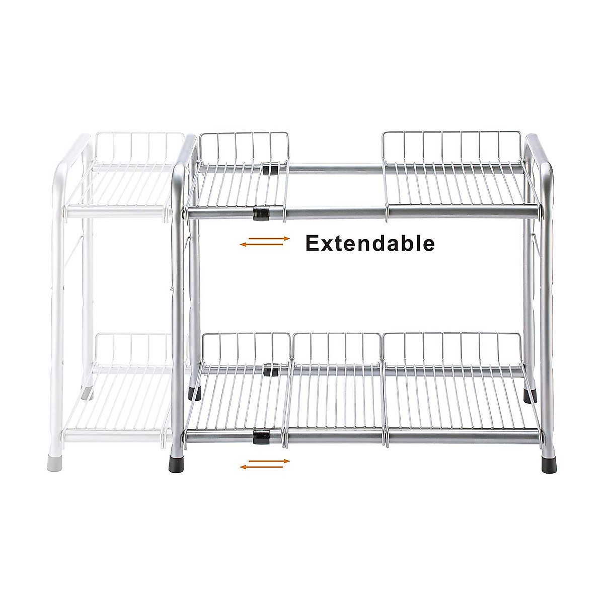 Flagship 2 Tier Under Sink Organizers and Storage Rack Expandable Cabinet Shelf Rack for Kitchen Bathroom Silver (16-25 inches)