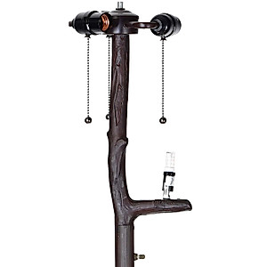 Bieye L10882 Ravens Sitting on Bare Tree Branch Against Full Moon Tiffany Style Stained Glass Floor Lamp with Raven Night Light Double Lit for Halloween Décor, 4-Light, 65 inches Tall (Dark Blue)