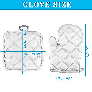 DOERDO 3 Pack Kid Oven Mitts for Children Heat Resistant Kitchen Mitts and Hot Pads, Great for Cooking Baking, Age 4-12 (7"x4.7", Silver)