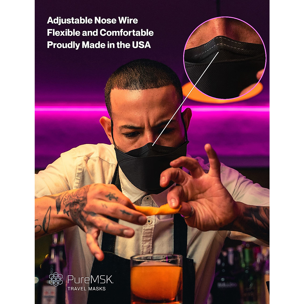 PureMSK Breathable Face Mask for Travel. Proprietary Filter Technology - Made in USA.