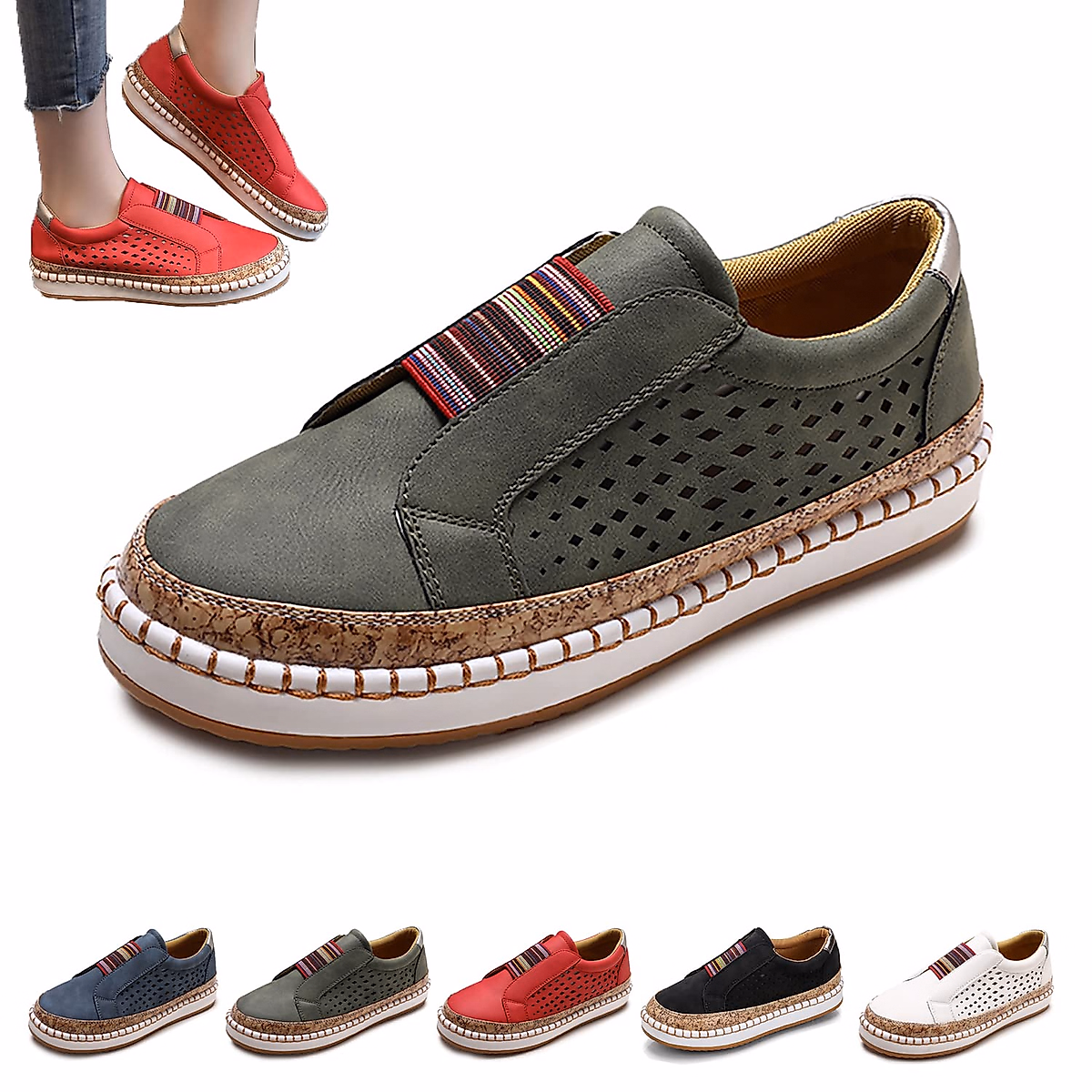 Esissenils Premium Orthopedic Casual Sneaker, Casual Orthopedic Walking Shoes 2022 Design, Arch Support Breathable Outdoor Walking Sneakers, Posture Correction Shoes (9,Green)