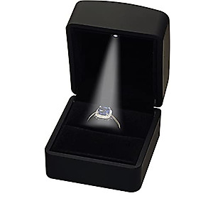 LED Black Ring Box for Proposal, Wedding, Engagement, Birthday, Valentine' Day, Mother's Day, Father's Day, Christmas...Luxury Arc Shaped Top Design LED Ring Jewelry Gift Box with Light for Men for Women for Girls Box Dimension 2.28〞(W)*2.48〞(D)*1.65〞(