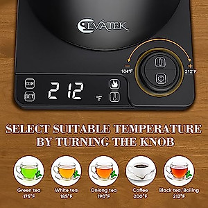 EVATEK Gooseneck Electric Kettle Temperature Control, 1L Electric Tea Kettle with Auto Shut-off, Keep Warm for 1-24h, Dry Burning Protection, 1200W Stainless Steel Pour-Over Coffee Kettle