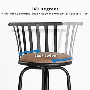 FurnitureR 24 INCH Country Style Industrial Counter Bar Stools Set of 2, Swivel Barstools with Metal Back, with Fabric Seat and Footrest for Indoor Bar Dining Kitchen, Brown