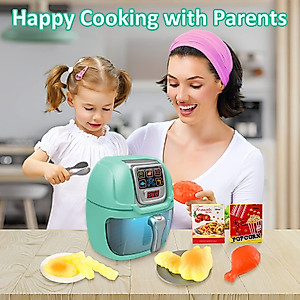 deAO Air Fryer Toy for Kids with Lights,Play Kitchen Color Changing Play Foods,13 PCS Pretend Food and Cooking Playset,Gift for Boys Girls Kids