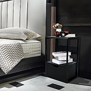 ELECWISH Nightstand Set of 2, Side Table with Flip Drawer Storage, Modern Style End Table with Wooden Top Use for Bedroom Office, Black