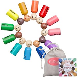 My Felt Story Set of 12 - Rainbow Wooden Peg Dolls with Emotions | Multicultural Skin Tone Figures | Sensory Autism Toys for Toddlers, Early Education, Social Emotional Therapeutic Learning