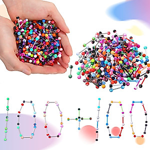 Jadive 200 Pieces Mix Tongue Rings Set Acrylic Bar Stainless Steel Bar Tongue Rings 14G 16 mm Straight Barbell Tongue Rings women Nipple Ring tongue piercing jewelry, Assorted Colors