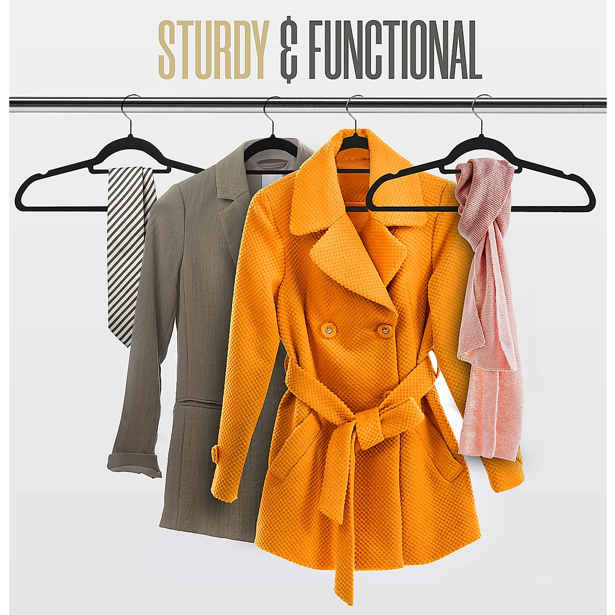 Utopia Home Premium Velvet Hangers 50 Pack - Non-Slip Clothes Hangers with Tie Bar - Black Hangers - Standard Hangers with 360 Degree Rotatable Hook - Heavy Duty Coat Hangers