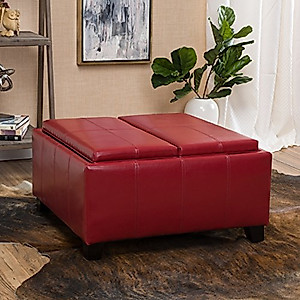 Christopher Knight Home Mansfield PU Storage Ottoman, Red