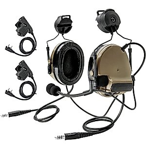 HEARFALCOM Double Comta iii Tactical Headset ARC Helmet Rail Mount Civilian Version and PTT Adapter U94 PTT Compatible Kenwood Plug Walkie-Talkie (DE)