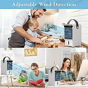 Mini Air Conditioner Portable, Personal Air Cooler Fan with 3 Wind Speeds, Evaporative Humidifier, LED Light, Timing - Small AC Misting Fan USB for Home Room Bedroom Office Desk, 500ml Water Tank, 6W