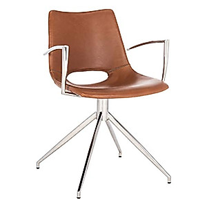 Safavieh Home Dawn Mid-Century Modern Light Brown Faux Leather and Stainless Steel Swivel Office Arm Chair