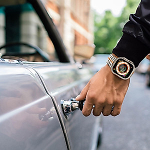 CHANCHY Stainless Steel Band for Apple Watch Ultra 2 Band 49mm 46mm 45mm 44mm, Metal Strap with Folding Clasp for Apple Watch Series 10 9 8 7 6 5 4 3 2 1 Ultra Ultra 2 for Men (49mm, Titanium/Orange)