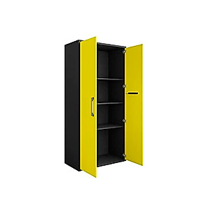Manhattan Comfort Eiffel 3-Piece Storage Garage Set in Matte Black and Yellow