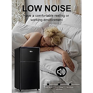 WANAI Compact Refrigerator 3.2 Cu.Ft Retro Mini Fridge With Freezer 2 Door Mini Refrigerator with 7 TEMP Modes, Removable Shelves, LED Lights, Ideal for Apartment Camper Dorm and Office, Black