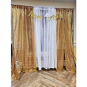 WISPET Gold Sequin Backdrop Curtains 2 Panels 4FTx8FT Glitter Gold Photo Backdrop Drapes Party Wedding Baby Shower Curtain Sparkle Photography Background