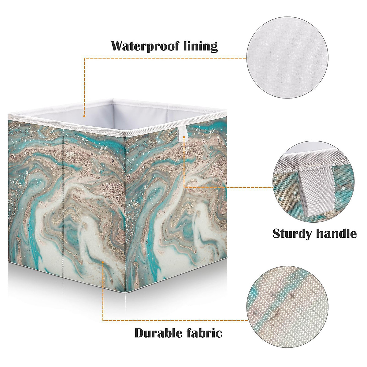 QUGRL Magic Teal Marble Storage Bins Organizer Modern Trendy Foldable Clothes Storage Basket Box for Shelves Closet Cabinet Office Dorm Bedroom 15.75 x 10.63 x 6.96 in