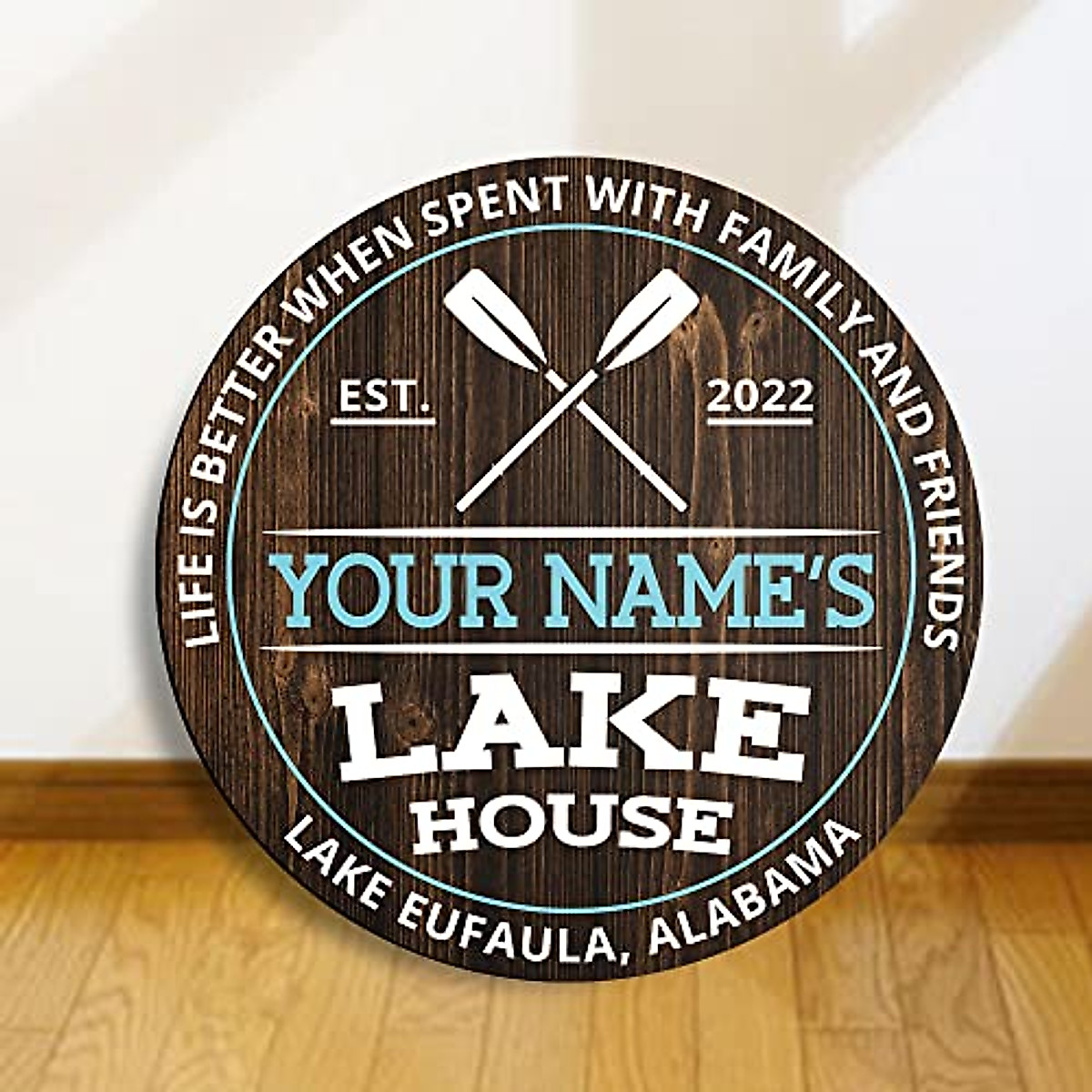V VIBEPY Personalized Lake House Signs, Life Is Better When Spent With Family And Friends Signs 12x12",18x18" Printed Sign, Welcome Signs, Lake House Signs, Outdoor Sign, Yard Sign, Summer Sign, Housewarming Gift