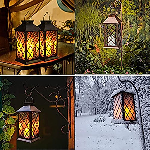 Solar Outdoor Lantern, Garden Hanging Waterproof Lanterns PVC Upgrade 3 LED Flickering Flameless Candle Decorative Lights for Garden (Grid Candle)