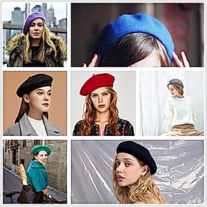 Women French Wool Beret Hats - Solid Color Classic Beanie Winter Cap (Black)